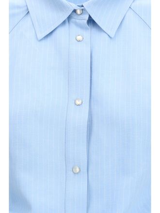 Jacob Cohen Womens Short-Sleeve Shirt Striped Viscose-Linen Light Blue Stripe