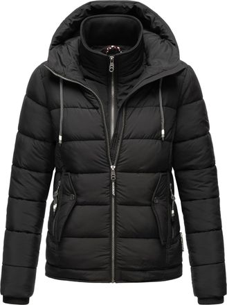 Marikoo Damen Steppjacke leicht gefüttert Winterjacke mit Kapuze B940 [B940-Taisaa-Pri-Schwarz-Gr.XXL]