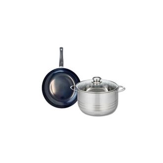 Fackelmann ELO 9709650 Batterie de cuisine 2 pi&egrave;ces, Ensemble de 1 Po&ecirc;le de cuisson 20 cm et 1 faitout 20 cm Elo Prima Brillant, inox, induction, Noir