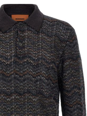 Missoni Zigzag-Knit Cashmere Blend Polo - Black