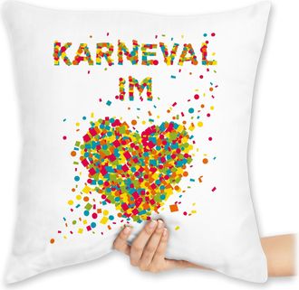 Shirtracer Kissen 40x40 Zierkissen - & Fasching - Karneval im Herzen I Konfetti Herz - 40 x 40 cm - Weiß - Fasching- Spruch Carnevale sprüche Karnevals sprüchen 