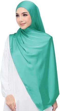 Lina & Lily Maxi Foulard Hijab Femme Musulmane en Satin (Bleu Sarcelle)