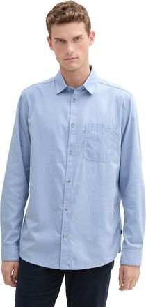 Tom Tailor Herren Regular Fit Hemd mit Brusttasche, 36658 - Mid Blue White Structure, XXL