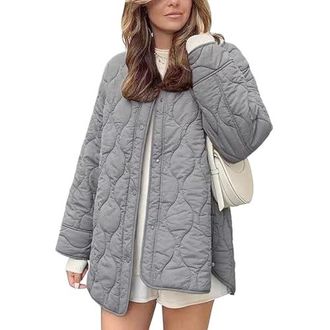 Generic Veste matelass&eacute;e pour femme - Col rond boutonn&eacute; &agrave; manches longues - Manteaux rembourr&eacute;s tendance d&eacute;contract&eacute;s pour lhiver, les rendez-vous, les vacanc