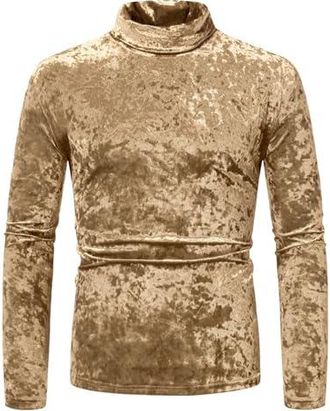 Generico Maillot de bain pour homme &agrave; col roul&eacute; &agrave; manches longues en velours l&eacute;ger Pull thermique &eacute;l&eacute;gant de couleur unie Slim Fit Top en velours r&eacute;tro ann&eacute;es 