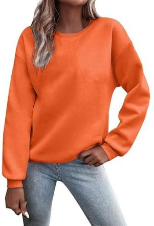 Generic Chandails en molleton pour femme - Couleur unie - Haut surdimensionn&eacute; - Col rond - Manches longues - Automne - Hiver - D&eacute;contract&eacute; - Confortable - Ten