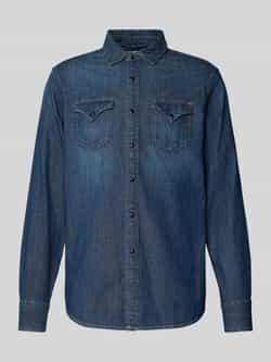 Replay Regular Fit Jeanshemd mit Brusttaschen und Label-Stitching
