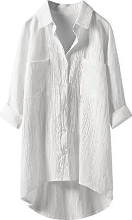 Generic Chemise Femme Coton Lin Chic Et Elegant De Loisirs Chemises D&eacute;t&eacute; Manche Longues Col V Loose Haut L&eacute;ger Confortable Tunique &Agrave; La Mode Coton Et Lin Chic