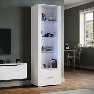 Sonni Led OffenerVitrinenschrank 4 F&auml;cher mit Schublade Hochglanz B&uuml;cherregal f&uuml;r Wohnzimmer, Schlafzimmer, Wei&szlig; 55x35x172cm - Sonni