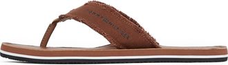 Tommy Hilfiger Herren Flip Flops Leather Beach Sandal mit Fransen, Braun (Winter Cognac), 42