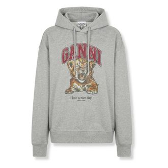 Ganni Femme, Sweatshirts et sweats &agrave; capuche, Gris, Taille: 40 FR Tiger Sweat &agrave; capuche