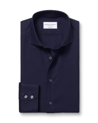 CHARLES TYRWHITT B&uuml;gelfreies Twill-Hemd - Marineblau Knopfmanschette