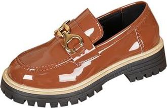 Generic Mocassins confortables &agrave; enfiler pour femme - &Eacute;l&eacute;gants - Bout rond - Cuir verni - Talons &eacute;pais - Antid&eacute;rapants - Coupe large - Chaussures de marche cl