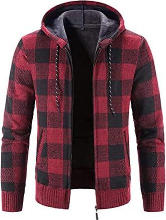 Minetom Homme Automne Hiver Pull Hoodie Sweater Chandail &Agrave; Capuche Hoodie Veste en Maille Gilet Polaires Doubl&eacute; Chandail Tricot &Agrave; Capuche Cardigan A Rouge M