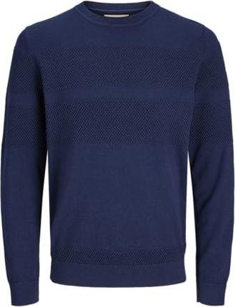 Jack & Jones Jprblunoah Knit Crew Neck BF Pull en Tricot, Night Sky/détail : Twist/Placement Structure, S Homme
