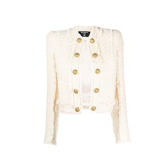 Balmain Baumwoll-Tweed Fransenweste - - Jackets - Damen - Beige - XS