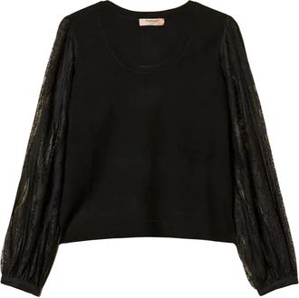 Twinset Femme, Blouses et Chemises, Noir, Taille: 42 FR Haut en maille avec manches en dentelle