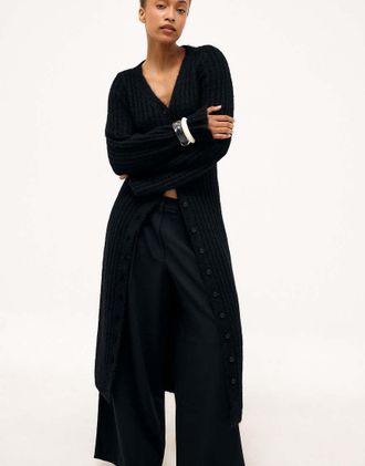 NA-KD robe longue cardigan en maille m&eacute;lang&eacute;e laine noire