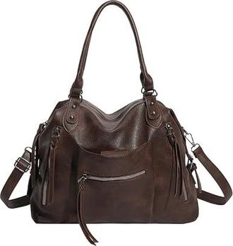 Generic Sac &agrave; bandouli&egrave;re vintage de couleur unie avec fermeture &eacute;clair et poches multiples pour femme, travail, voyage, shopping quotidien, Couleur caf&eacute;