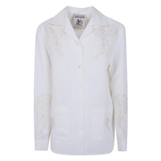 Semicouture Femme, Blouses et Chemises, Blanc, Taille: 36 FR Veste de pyjama en lin brod&eacute;