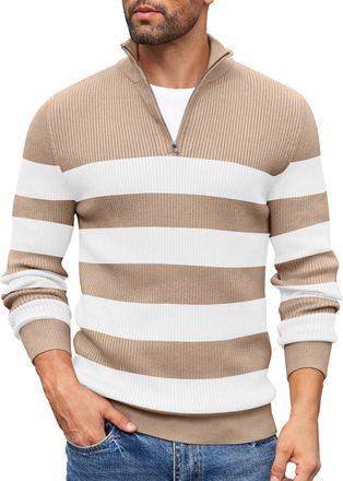 Coofandy Pullover Herren 1/4 Zip Rollkragenpullover Troyer Rollkragenpulli Strickpullover Winterpullover Stehkragen Pullover Leichte warm Arbeitspullover Schwa