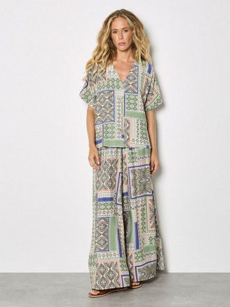 Apricot Klassische Bluse Folk-Patchwork-Bluse mit Muster