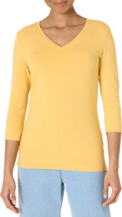 Amazon Essentials Damen-T-Shirt, Klassische Passform, 3/4-Ärmel, V-Ausschnitt (erhältlich in Übergröße), Dunkelgelb, XX-Large