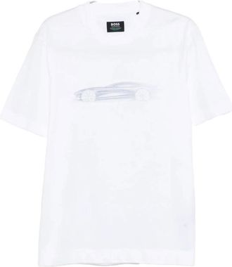 HUGO BOSS Homme, Tops, Blanc, Taille: 2XL T-shirt &agrave; motif de voiture et col rond