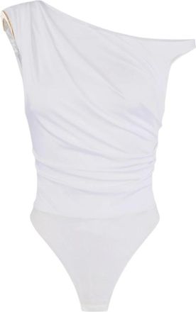 Elisabetta Franchi Femme, Tops, Blanc, Taille: 42 FR Body en jersey avec &eacute;paule bijou