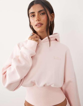 KAIIA Hoodie-Kombiteil mit hohem Baumwollanteil, taillierter Taille und Schn&uuml;rdetail in Strawberry Milkshake-Rosa
