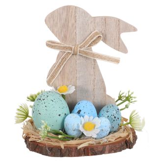 Pretyzoom Holz Osterdekoration mit Hasen Eiern und Blumen Tischfigur im Landhausstil f&uuml;r Fr&uuml;hlings und Osterdeko