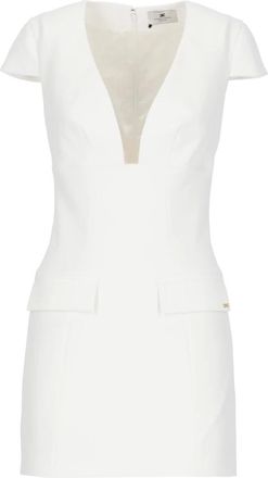 Elisabetta Franchi Femme, Robes, Blanc, Taille: 38 FR V-neck Short Dress