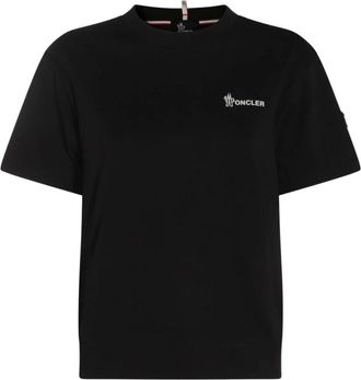 Moncler Femme, Tops, Noir, Taille: 42 FR Logo Cotton T-Shirt