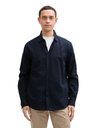 Tom Tailor Tom Tailor Regular Fit Kurzarmhemd mit Leinenanteil, Navy Turquoise Check, L