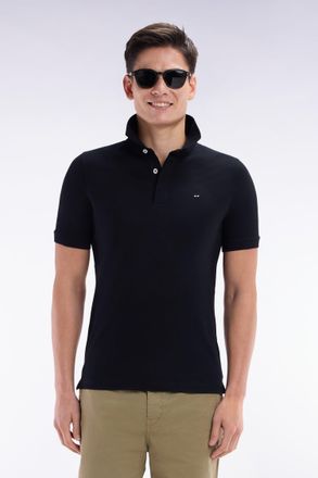Eden Park Polo &Agrave; Manches Courtes En Coton Stretch Noir Coupe Ajust&eacute;e