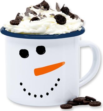 Shirtracer Emaille Tasse Blechtasse - Weihnachtstasse Weihnachten - Schneemann Gesicht Snowman - 300 ml - Weiß Blau - kinder weihnachtstassen christmas bruchsich