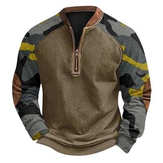 Generic Sweat à capuche à manches longues et col zippé pour homme - Coupe ajustée, bronze, 3XL