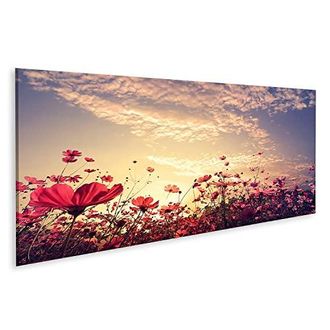 Islandburner Tableau sur Toile Paysage Nature Beau Champ De Fleurs De Cosmos Rouge Rose avec Soleil Cadre Affiche Poster Murale Tableaux