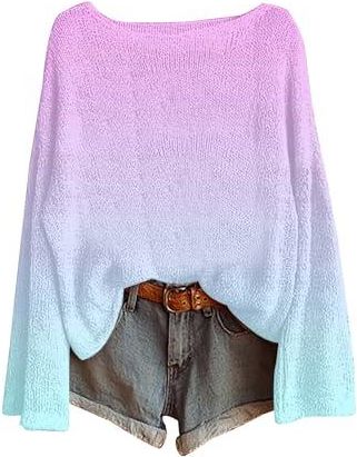 Generic Pull Femme Vintage Imprim&eacute; Floral Boh&egrave;me Pull Over Tricot&eacute; Chic Col Rond Manche Longue Sweater Motif Jacquard Tunique Grande Taille Ample Vetement 202