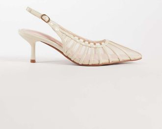 River Island Pumps in Creme mit Netzstoffeins&auml;tzen-Wei&szlig;