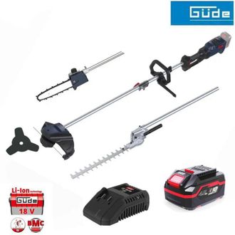Gude G&uuml;de - Multifunktionswerkzeug 18V Freischneider Trimmer Heckenschere Astkettens&auml;ge 4in1 mit Akku 4 Ah