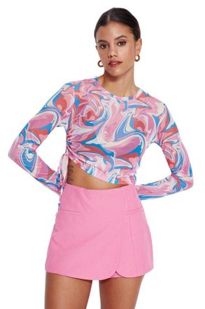 Trendyol Damen Trendyol Damen Gedruckt Lange Ärmel Schlank die Bluse Blouse Classic, Multi Color, XS