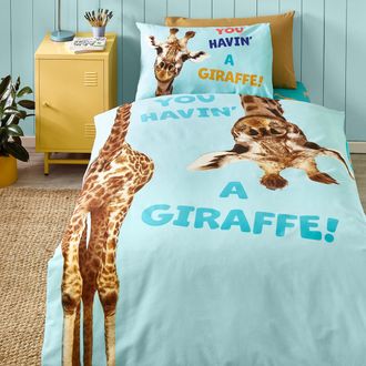 Catherine Lansfield Kids Havin A Giraffe Wende-Bettwäsche-Set mit Kissenbezug, für Einzelbett, Aquablau