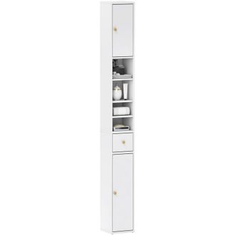 HOMCOM Homcom - Badezimmerschrank schmal, Hochschrank Toilettenschrank mit Schublade, 3 offenen Fächern, verstellbarem Regal, Badschrank für kleine Räume