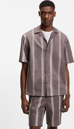 HUGO BOSS Kurzarmhemd BOSS, Herren, Gr. XXXL (47/48), N-Gr, braun (medium lila510), Web, Obermaterial: 97% Baumwolle, 3% Elasthan, gestreift, relaxed fit normal