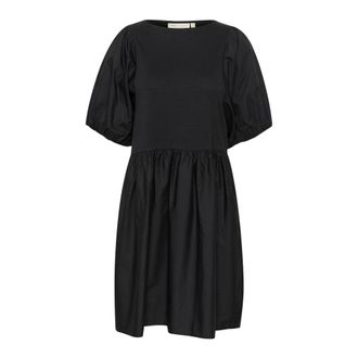 Inwear Femme, Robes, Noir, Taille: 36 FR Robe Noire &agrave; Manches Bouffantes et Volants