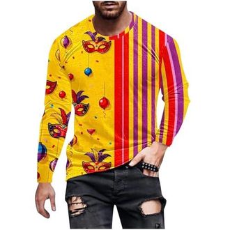 Generic Sweatshirt de carnaval pour homme à manches longues et col rond - Coupe ajustée - Haut classique grande taille - Chemisier vintage imprimé rayé - Sous