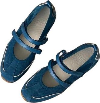 Generic JCVBN Edition Vintage Cuir Rouge Mary Jane Chaussures Femmes Magique Sticker Casual Ballet Simple Chaussures, bleu, 37.5 EU