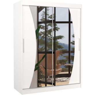 Les Tendances Les Tendances - Armoire de chambre blanche 2 portes coulissantes avec miroir Modela 150cm