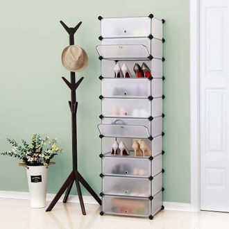 Songmics Songmics - Meuble &agrave; chaussures noir 10 compartiments modulables - Dimensions 31 x 43 x 173 cm - Capacit&eacute; 20 paires - Panneaux en plastique PP